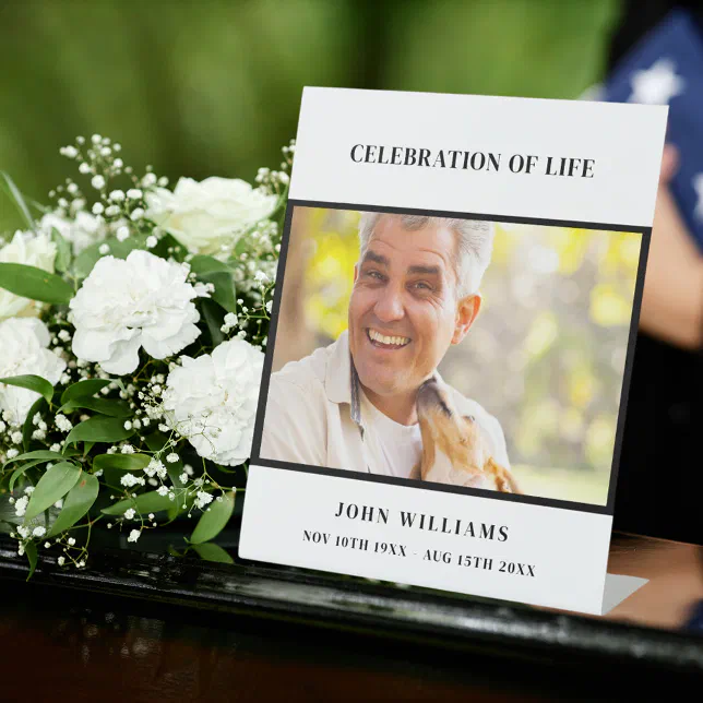 Funeral photo memorial celebration of life pedestal sign | Zazzle