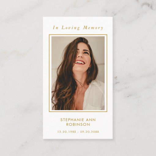 Funeral Photo Memorial Gold Script Prayer Card | Zazzle
