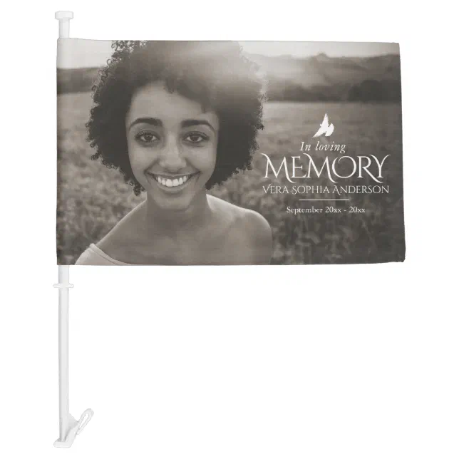 Funeral photo remembrance white dove car flag | Zazzle