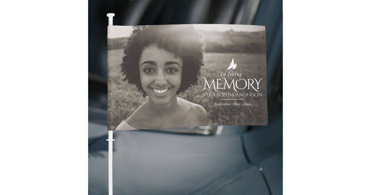 Funeral photo remembrance white dove car flag | Zazzle