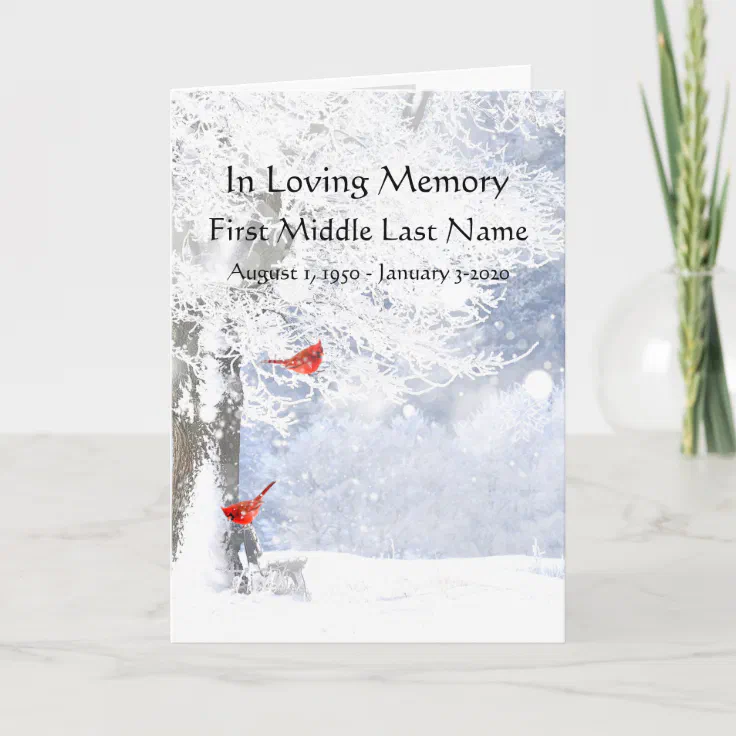 Funeral Program Cardinal Red Birds Winter Snow | Zazzle