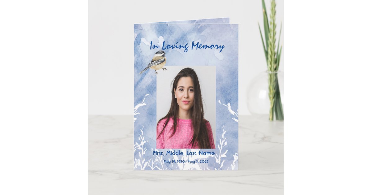 Funeral Program Custom Chickadee Blue winter | Zazzle
