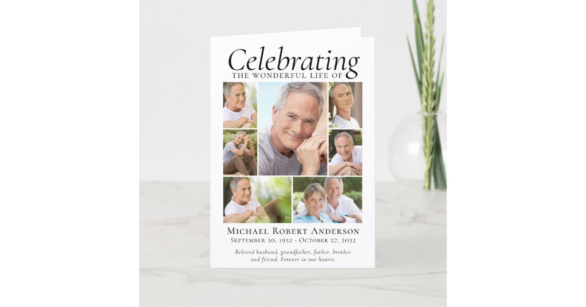 Funeral Program Folded | Modern Photo Collage | Zazzle