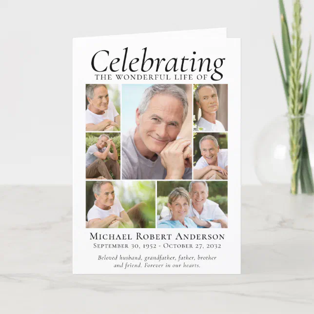 Funeral Program Folded | Modern Photo Collage | Zazzle