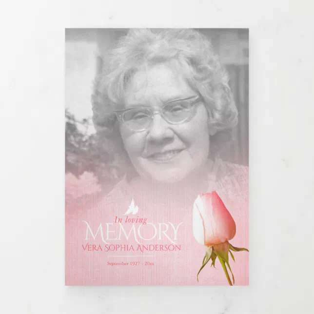 Funeral program order of service pink rose | Zazzle