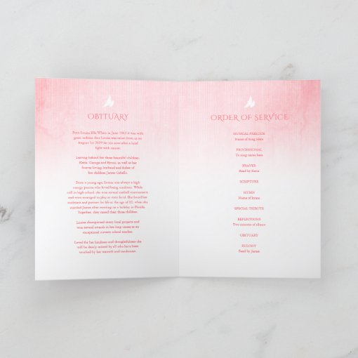 Funeral program order of service pink rose | Zazzle