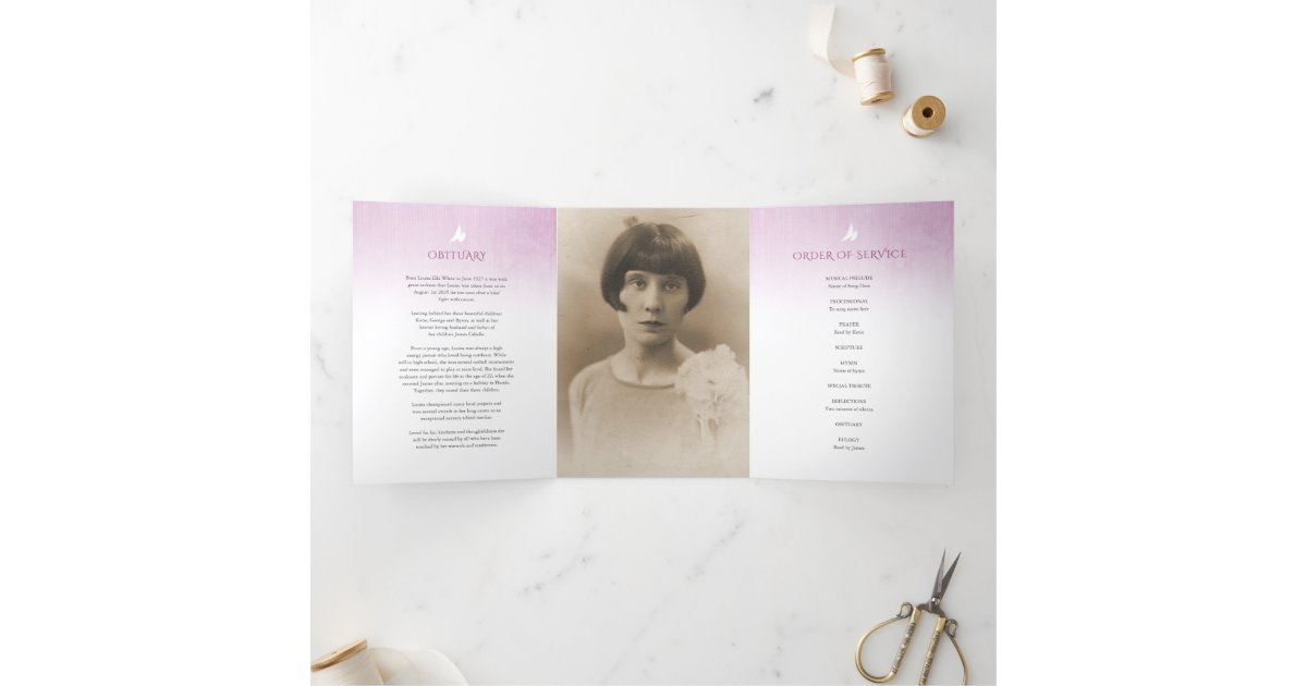 Funeral program order of service purple rose | Zazzle