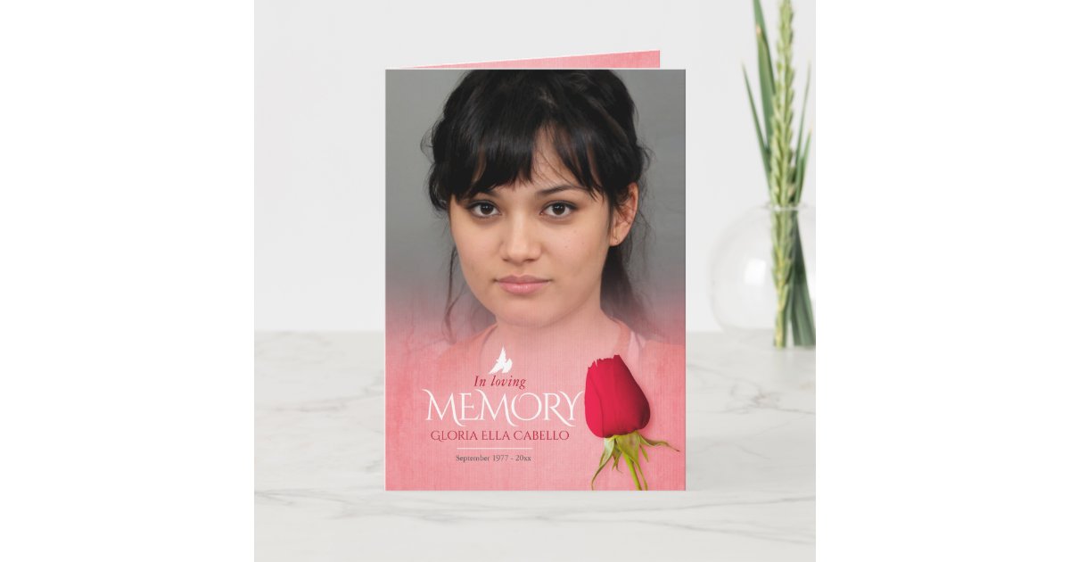 Funeral program order of service red rose | Zazzle
