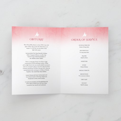 Funeral program order of service red rose | Zazzle