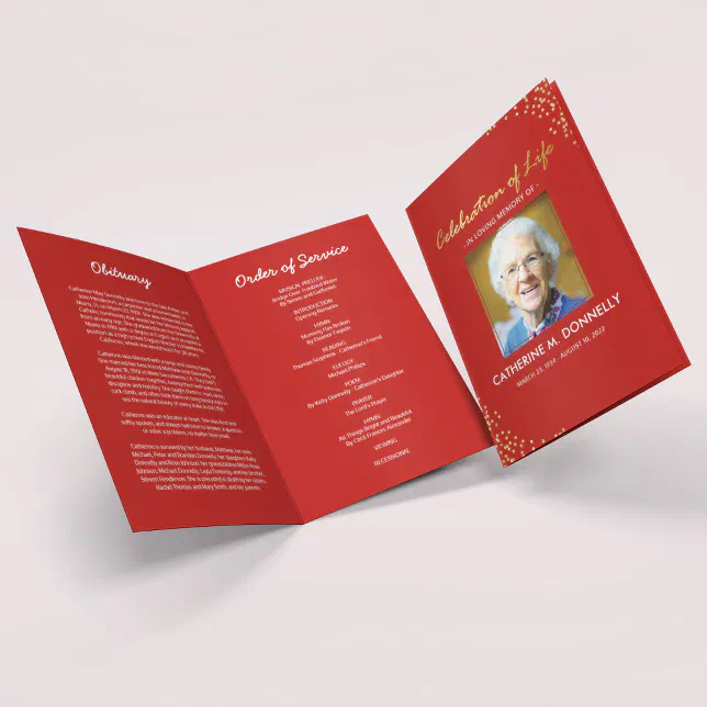 Funeral Program | Red Gold Order of Service | Zazzle