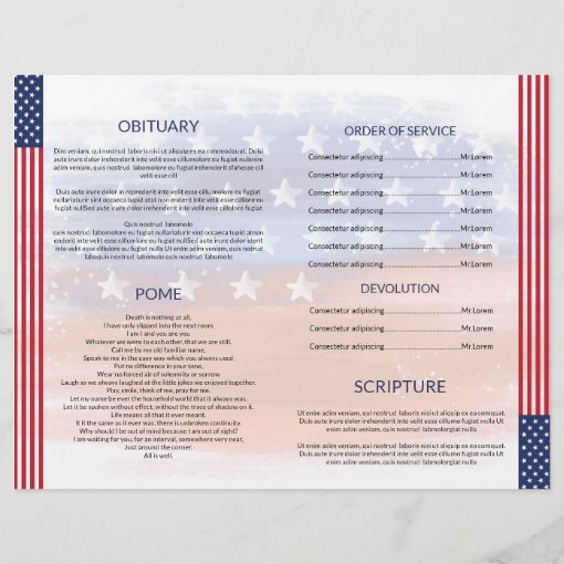 Funeral Program Template for Military Army | Zazzle