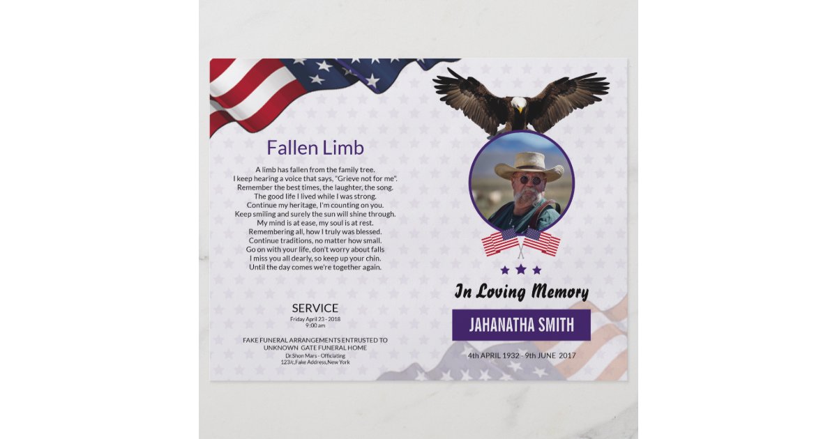 Funeral Program Template for Military Army Flyer | Zazzle