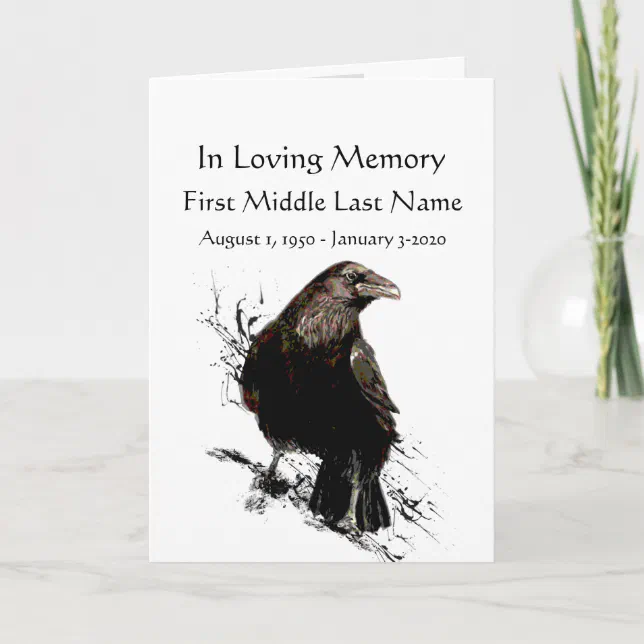 Funeral Program Watercolor Raven Bird | Zazzle
