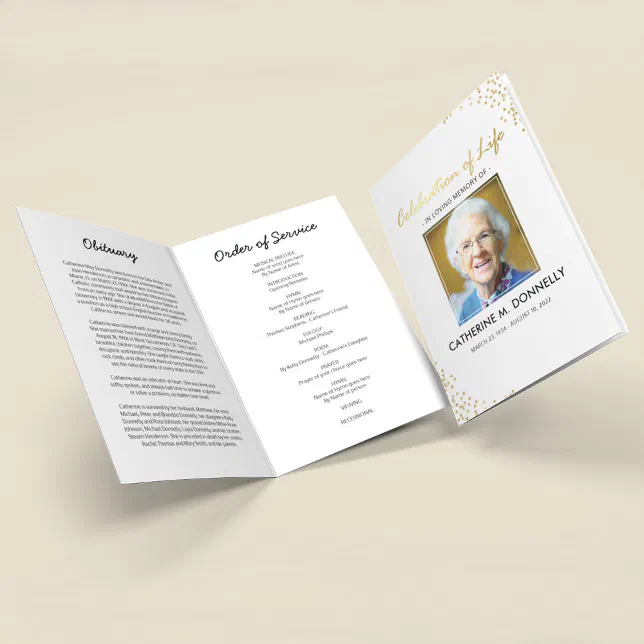 Funeral Program | White Gold Order of Service | Zazzle