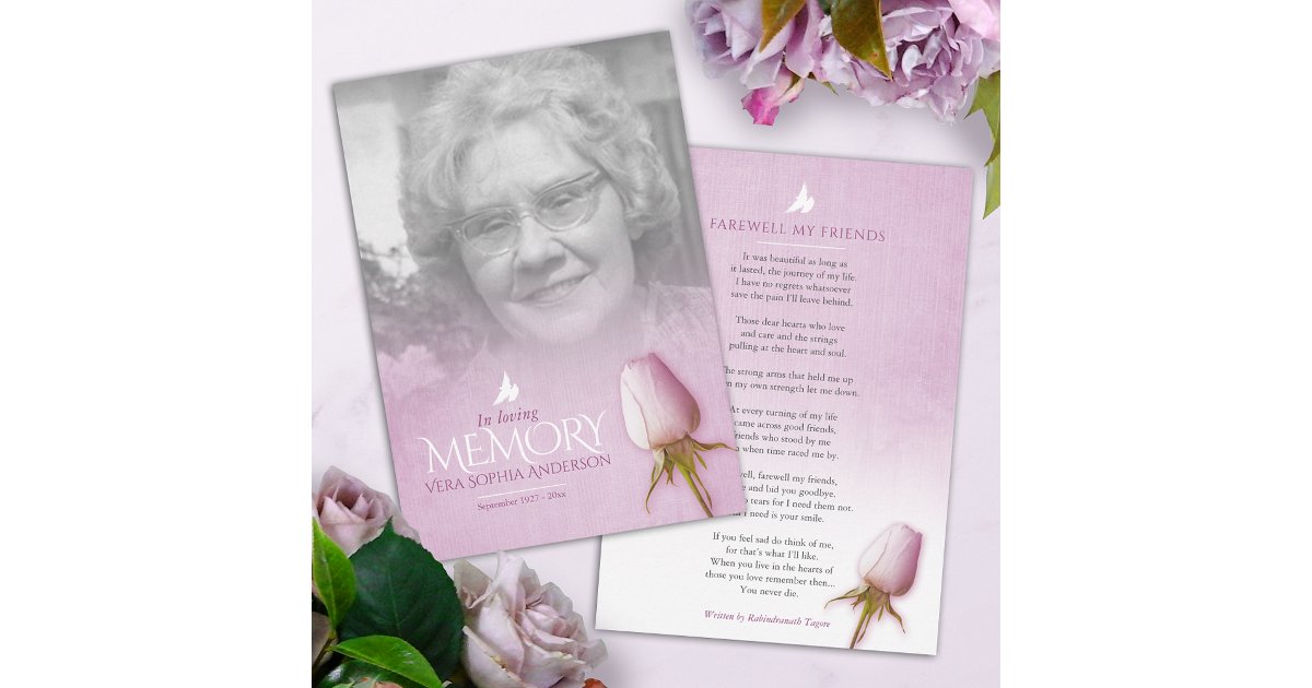 Funeral purple rose photo remembrance poem | Zazzle