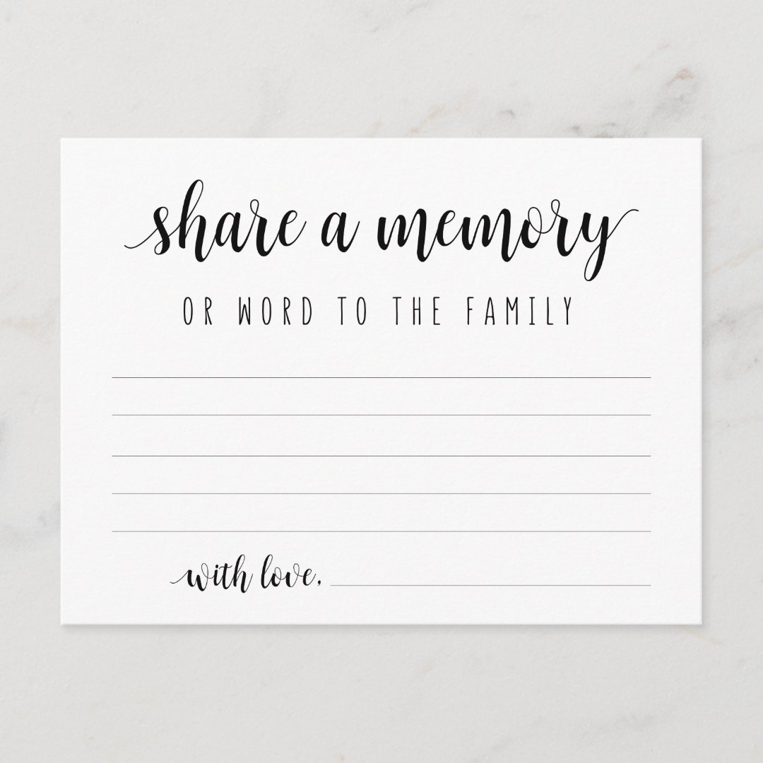 Funeral Service, Black Script, Share a memory Card | Zazzle