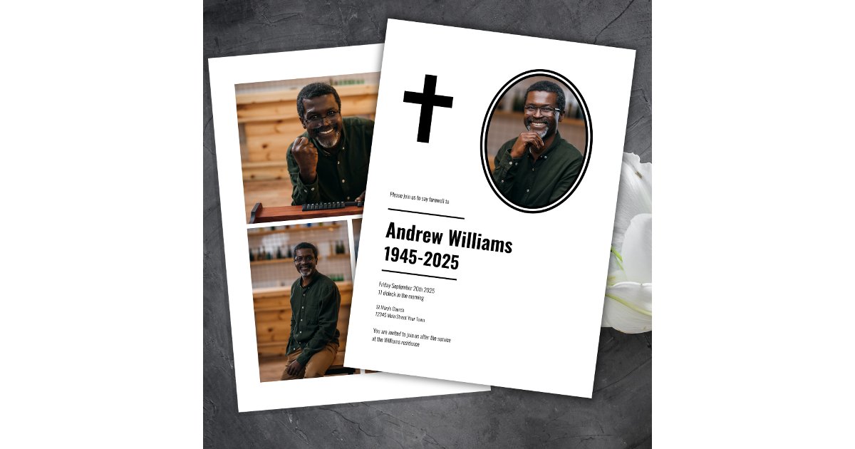 Funeral Simple Modern Black and White Christian Invitation | Zazzle