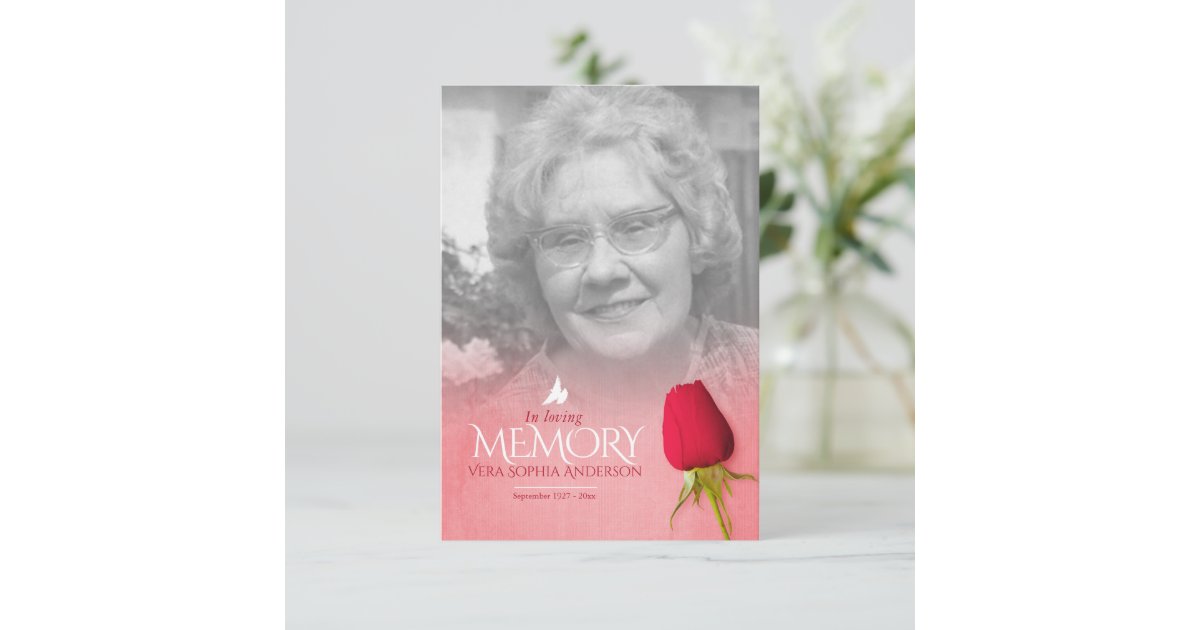 Funeral single red rose photo remembrance poem | Zazzle