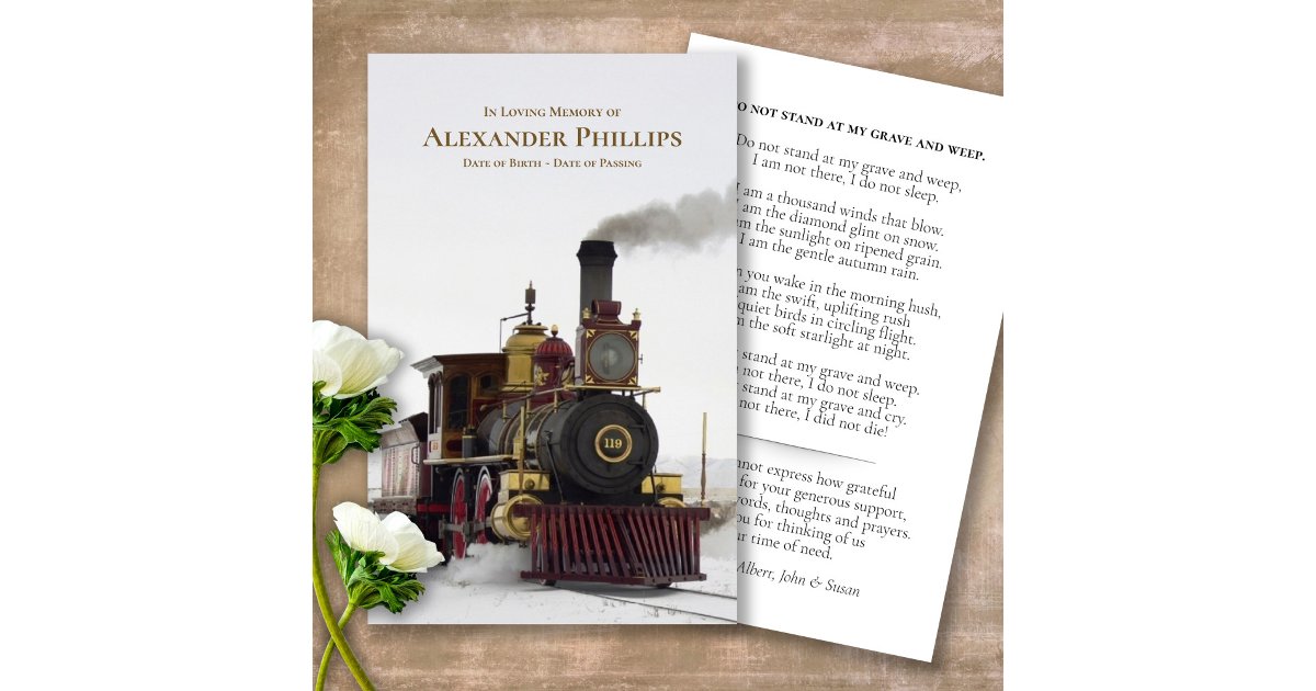 Funeral Steam Train Memorial Prayer Sympathy Cards | Zazzle