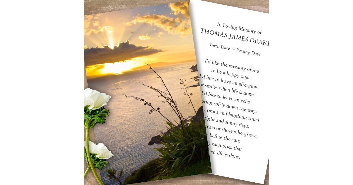 Funeral Sunrise Memorial Prayer Sympathy Cards | Zazzle