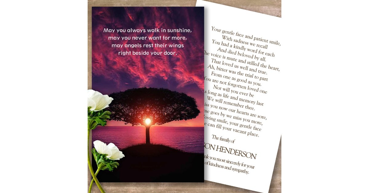 Funeral Sunset Memorial Prayer Sympathy Cards | Zazzle