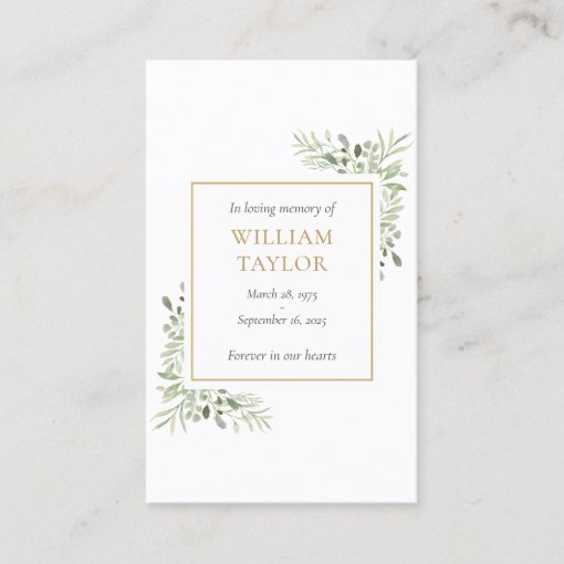 Funeral Sympathy Memorial Greenery Prayer Cards | Zazzle