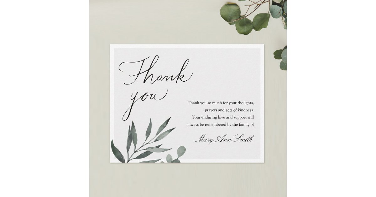 Funeral Sympathy Memorial Service Thank You Card | Zazzle