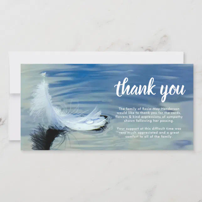 Funeral Thank You | Bereavement White Feather Card | Zazzle