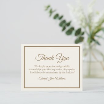 Funeral Thank You Note Golden Border | Bereavement | Zazzle
