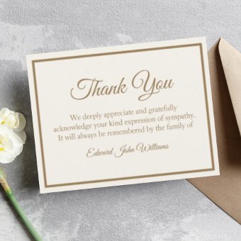 Funeral Thank You Note Golden Border | Bereavement | Zazzle