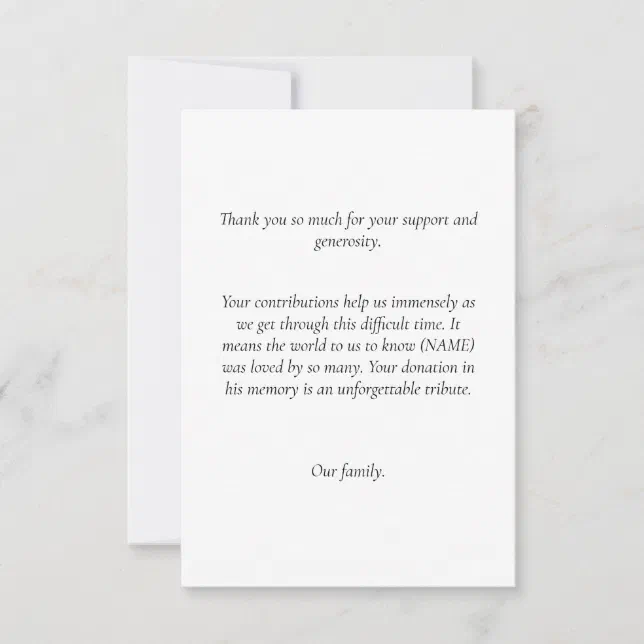 Funeral Thank You Notes for Donations Invitation | Zazzle