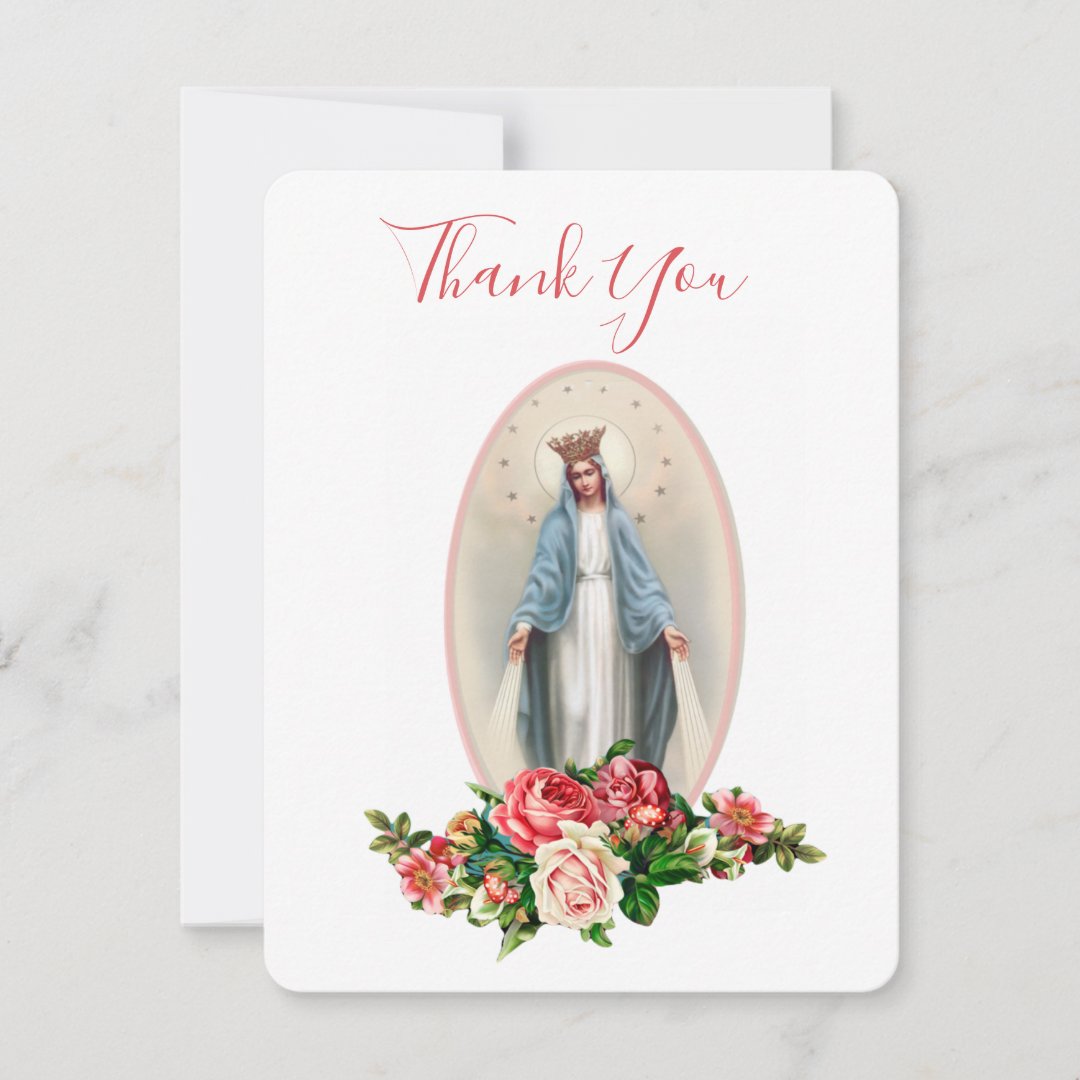 Funeral Virgin Mary Floral Religious Catholic Thank You Card | Zazzle