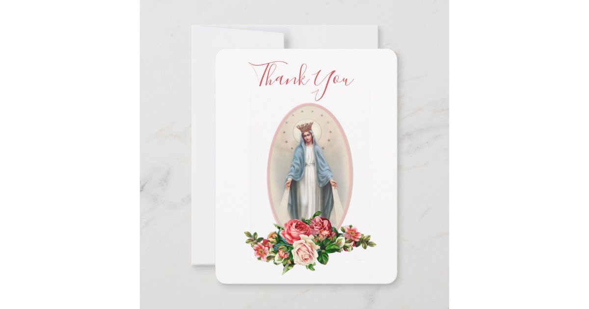 Funeral Virgin Mary Floral Religious Catholic Thank You Card | Zazzle