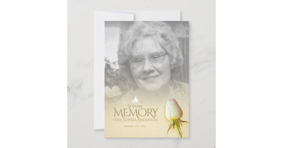 Funeral white rose photo remembrance poem | Zazzle