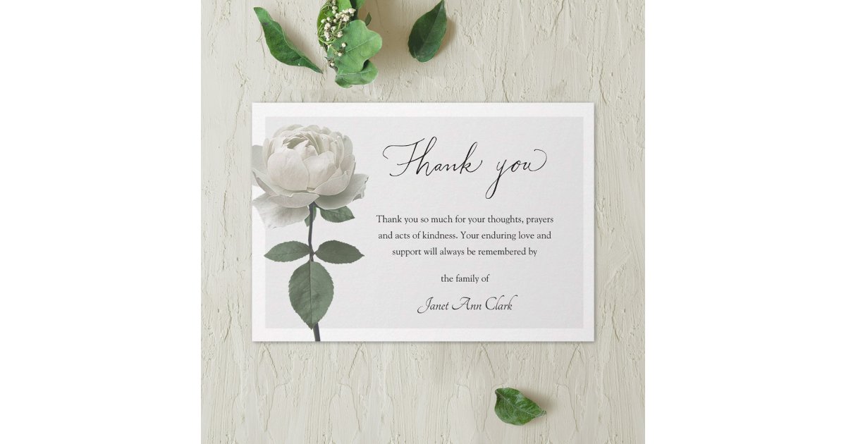Funeral White Rose Thank You Note Card | Zazzle