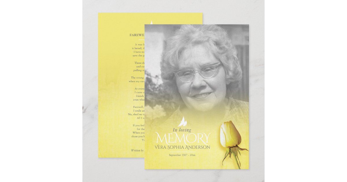 Funeral yellow rose photo remembrance poem | Zazzle