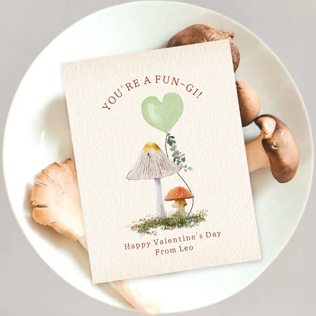 Fungi Pun Mushroom Classroom Valentine Postcard | Zazzle