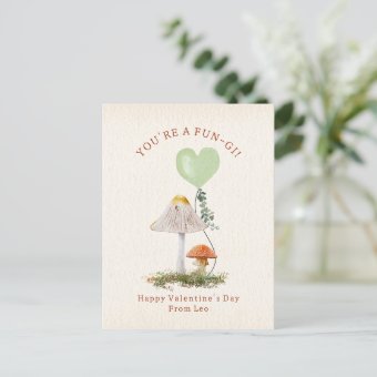 Fungi Pun Mushroom Classroom Valentine Postcard | Zazzle