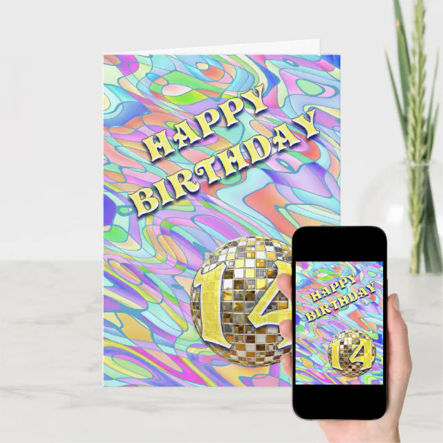 Funky abstract 14 birthday card | Zazzle