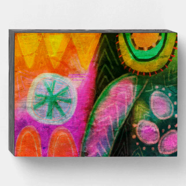 Funky Abstract Digital Painting Wooden Box Sign | Zazzle
