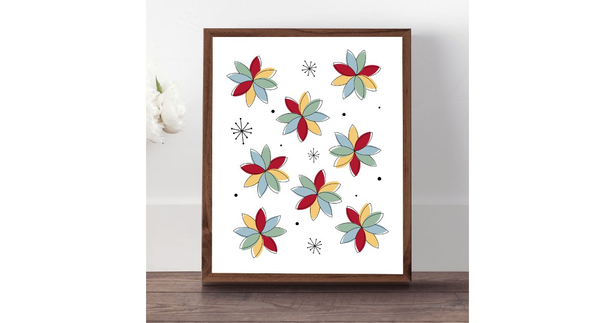 Funky Abstract Flowers Mid Century Modern Poster | Zazzle