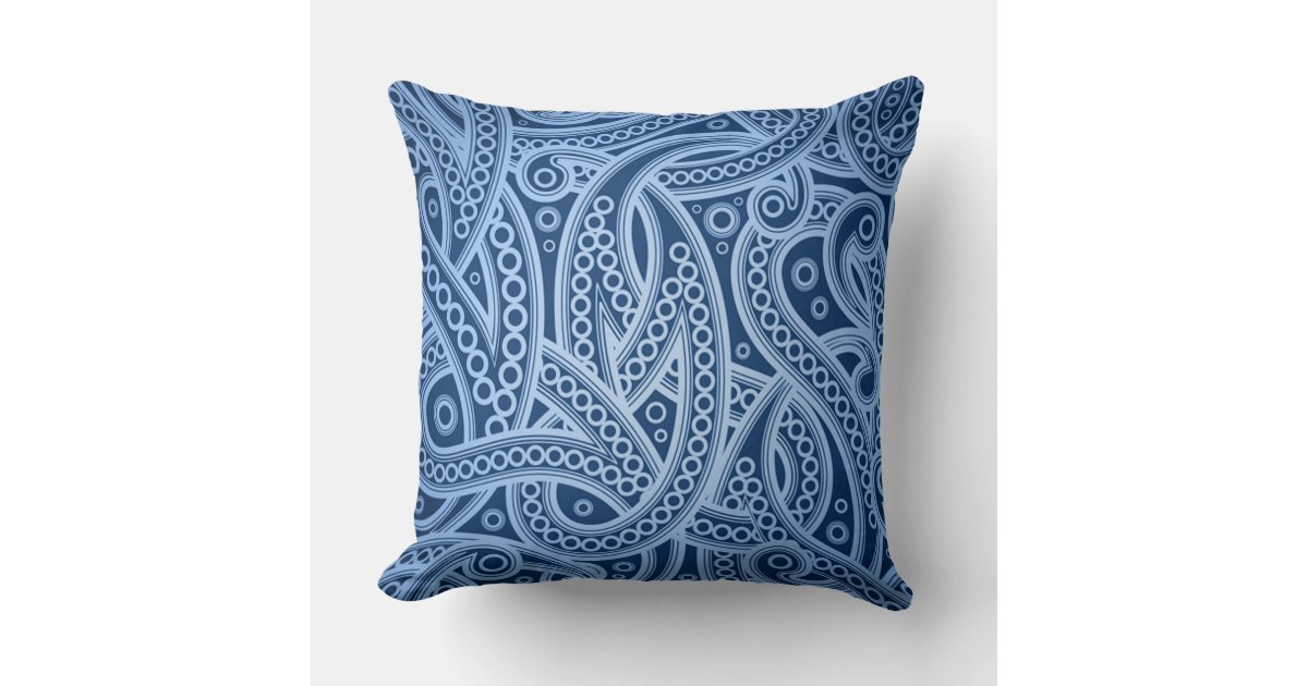 Funky Blue Abstract Paisley Pattern Throw Pillow | Zazzle