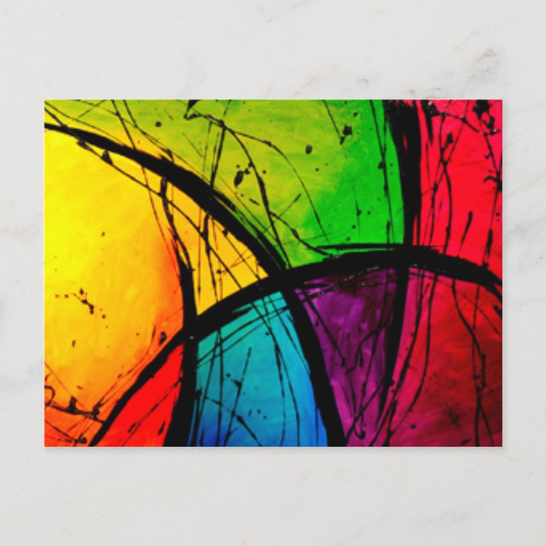 Funky Bright Abstract Art Painting Postcard | Zazzle
