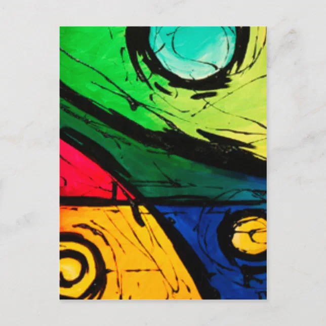 Funky Bright Colors Abstract Art Postcard | Zazzle