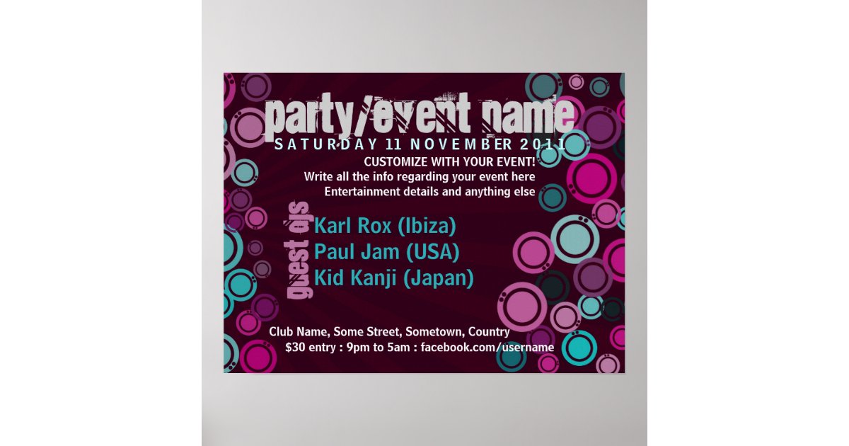 Funky Bubbles Party Event Poster | Zazzle