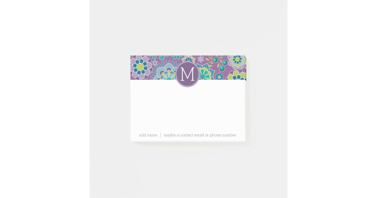 Funky Colorful Floral Pattern Custom Monogram Post-it Notes | Zazzle.com
