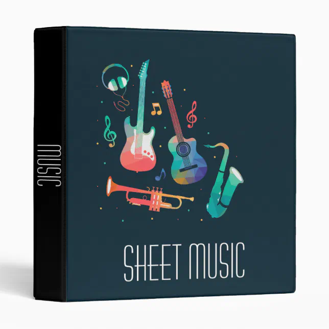 Funky colorful musical instruments 3 ring binder | Zazzle