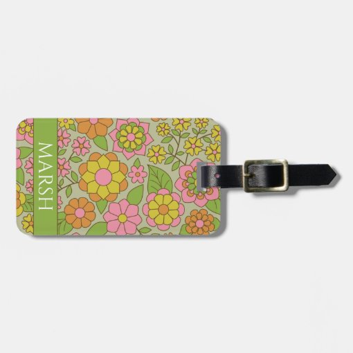 Funky Colorful Pastel Floral Pattern - Monogram Luggage Tag | Zazzle