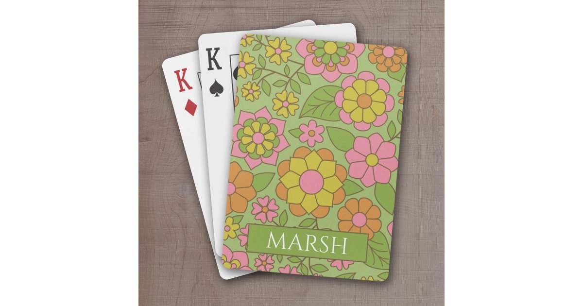 Funky Colorful Pastel Floral Pattern - Monogram Poker Cards | Zazzle