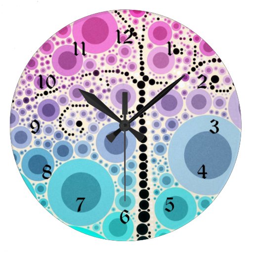 Funky Colorful Scroll Tree Circles Bubbles Pop Art Wall Clock